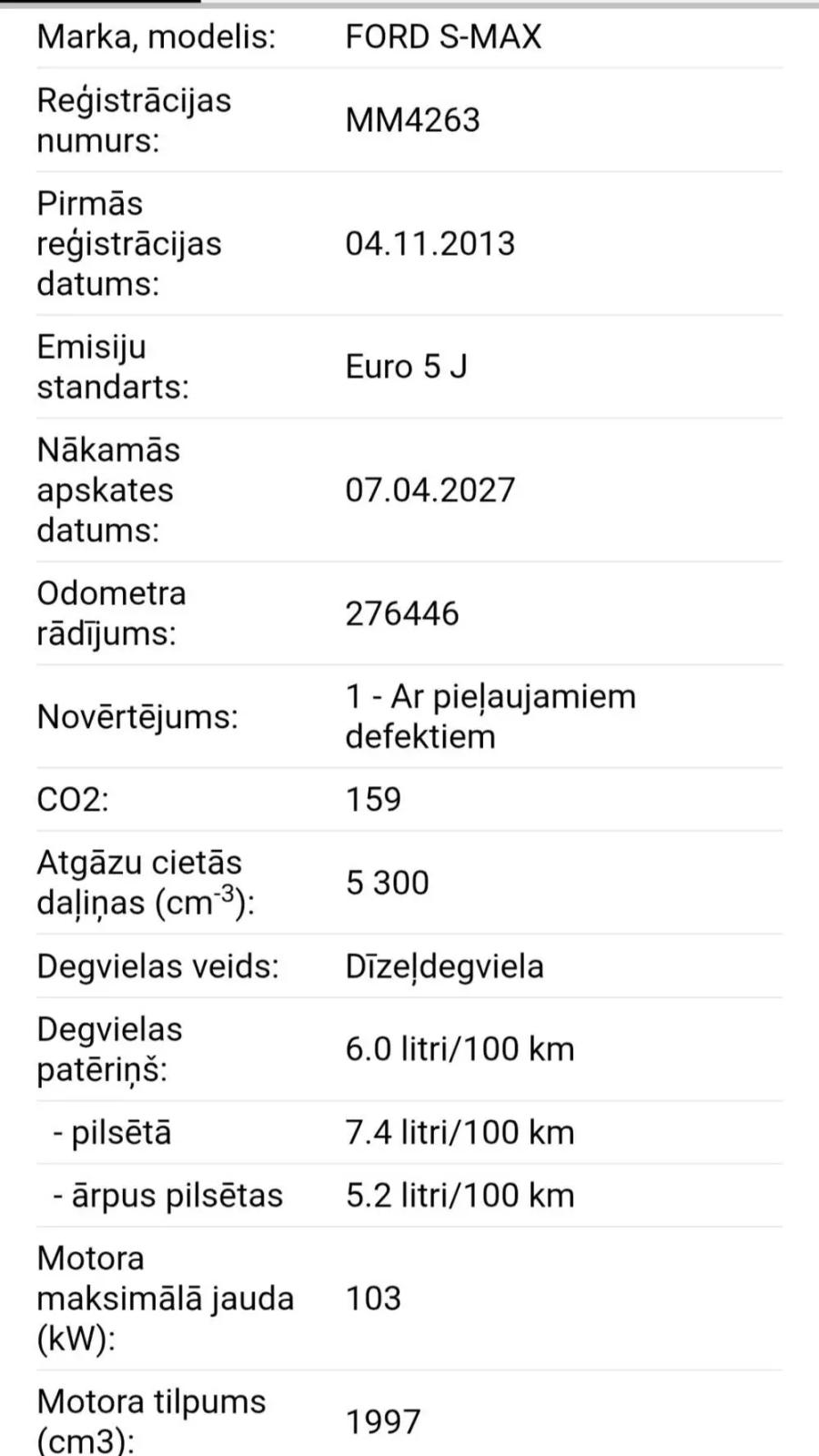 Blue Ford S-Max 2013 in Ventspils, with an engine capacity of 2.00 L and mileage of 279 thousand km for 3890 €, photo 21 on AUTOMOTO.COM.LV