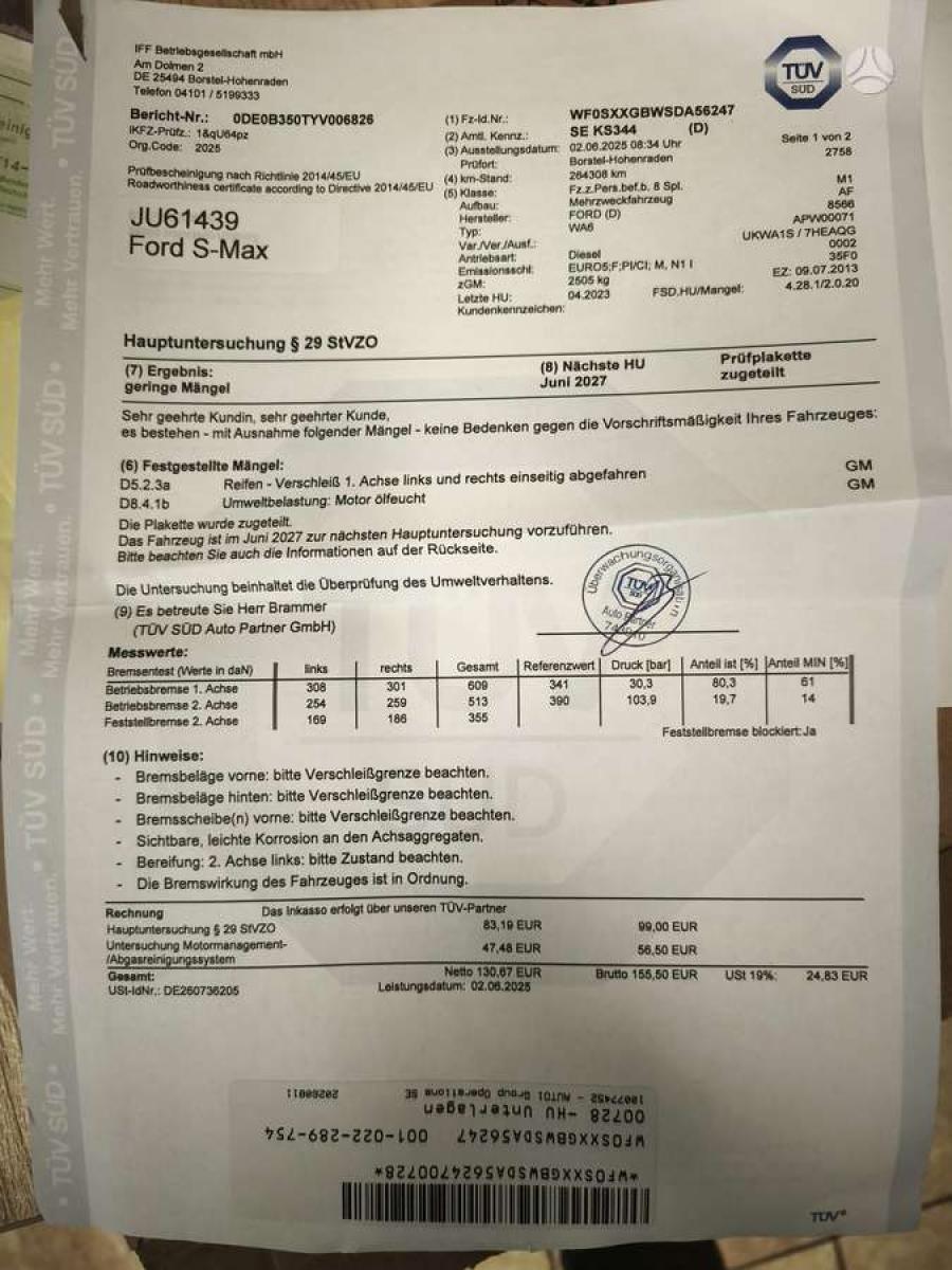 Brown Ford S-Max 2013 in Prienai, with an engine capacity of 2.00 L and mileage of 283 thousand km for 4950 €, photo 7 on AUTOMOTO.COM.LV