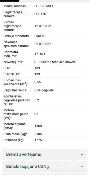 Zaļš Ford S-Max 2012 Rīga, ar dzinēja tilpumu 1.60 L un nobraukumu 172 tūkst. km par 6995 €, foto 26 vietnē AUTOMOTO.COM.LV