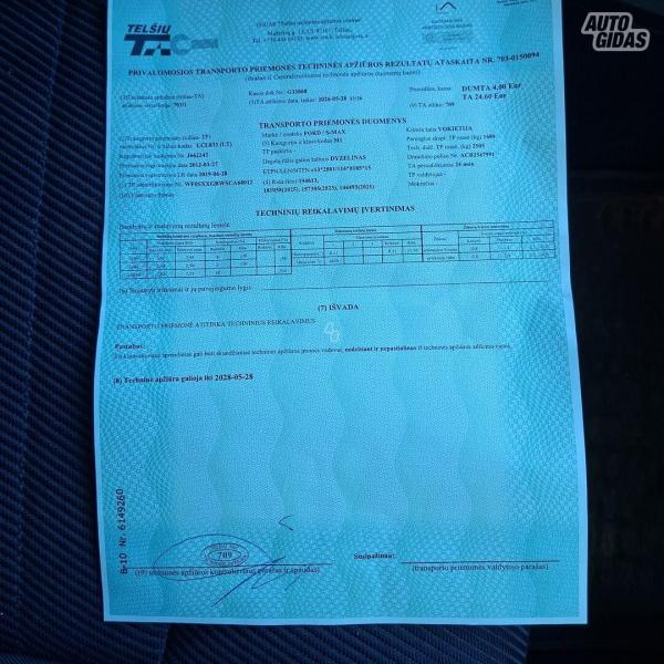 Ford S-Max 2012 in Naujoji Akmene, with an engine capacity of 2.00 L and mileage of 195 thousand km for 6000 €, photo 3 on AUTOMOTO.COM.LV