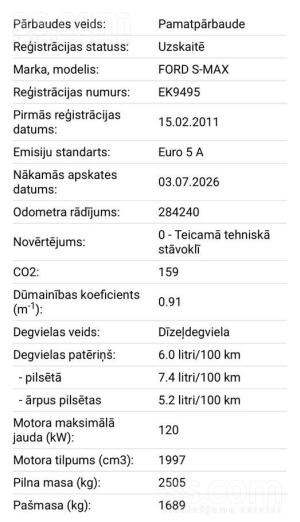 Белый Форд С-Макс 2011 в Даугавпилс, объемом двигателя 2.00 л и пробегом 293 тыс. км за 5100 €, фото 10 на AUTOMOTO.COM.LV