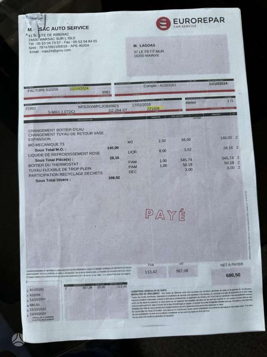 White Ford S-Max 2016 in Kaunas, with an engine capacity of 2.00 L and mileage of 253 thousand km for 6699 €, photo 22 on AUTOMOTO.COM.LV