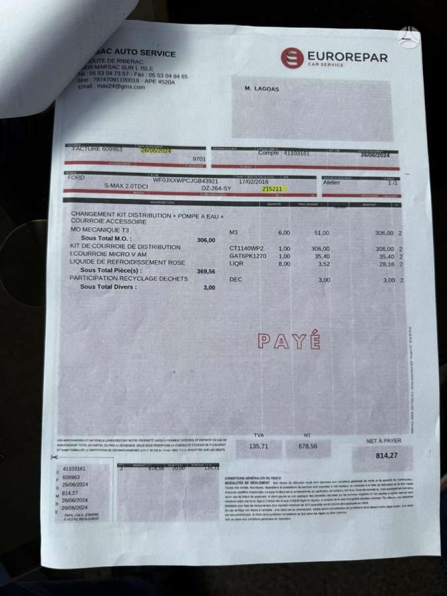 White Ford S-Max 2016 in Kaunas, with an engine capacity of 2.00 L and mileage of 253 thousand km for 6699 €, photo 23 on AUTOMOTO.COM.LV