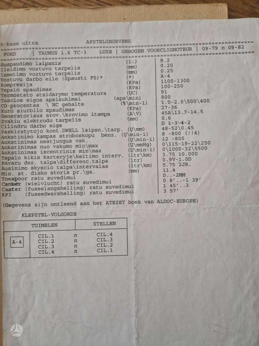 Синий Форд Таунус 1981 в Радвилишкис, объемом двигателя 1.60 л и пробегом 136 тыс. км за 1400 €, фото 14 на AUTOMOTO.COM.LV