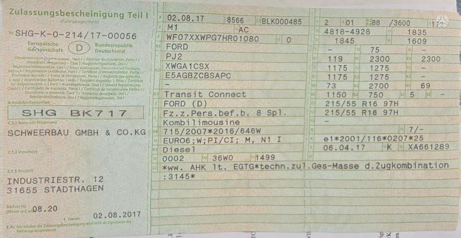 Серый Форд Турнео Коннект 2017 в Мариямполе, объемом двигателя 1.50 л и пробегом 260 тыс. км за 6500 €, фото 29 на AUTOMOTO.COM.LV