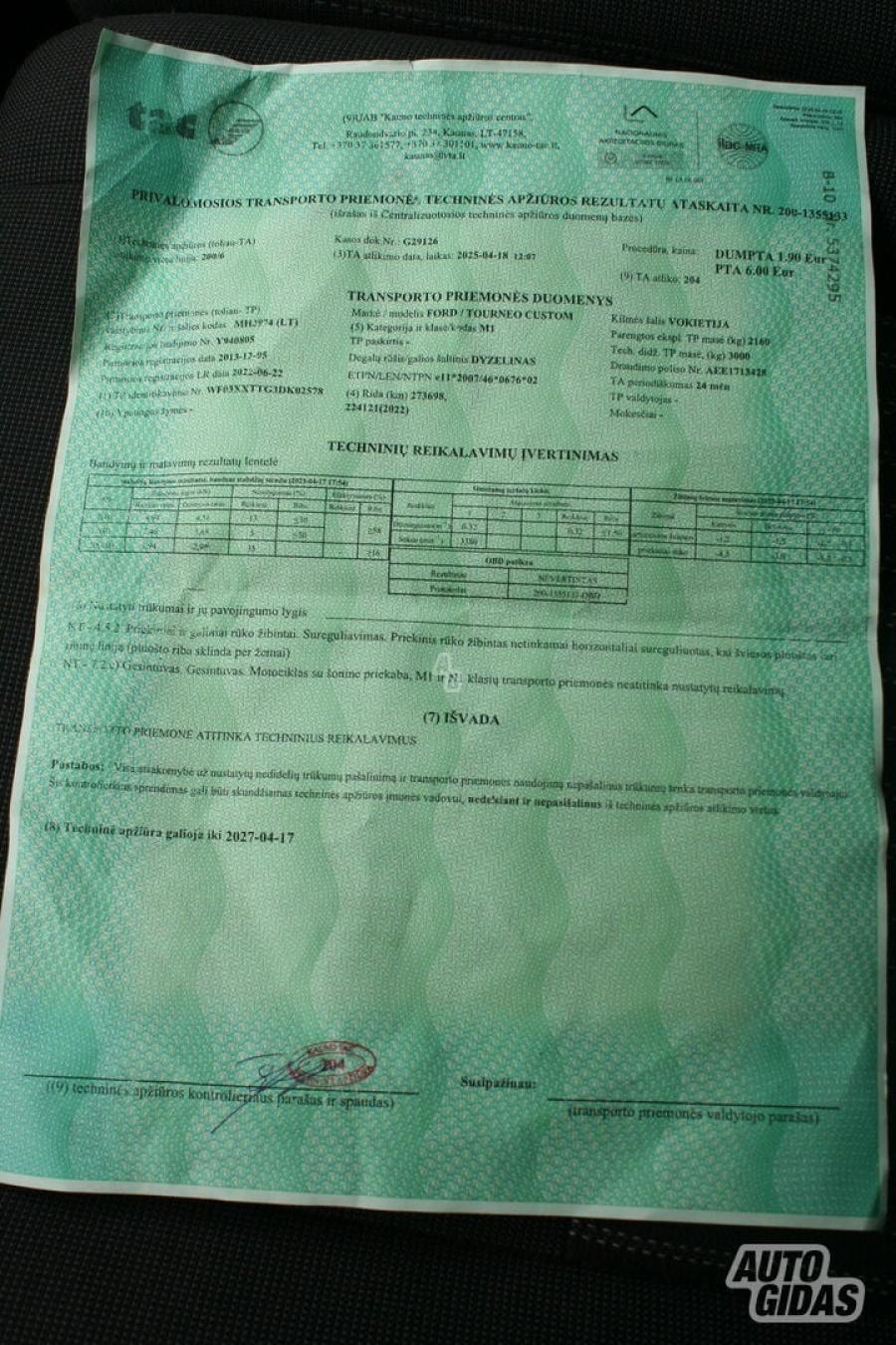 Форд Турнео Кастом 2013 в Каунас, объемом двигателя 2.20 л и пробегом 278 тыс. км за 8950 €, фото 16 на AUTOMOTO.COM.LV