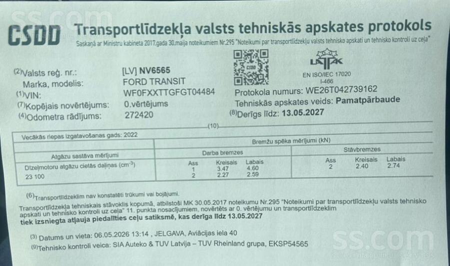 Black Ford Transit 2016 in Jelgava, with an engine capacity of 2.00 L and mileage of 272 thousand km for 8500 €, photo 10 on AUTOMOTO.COM.LV