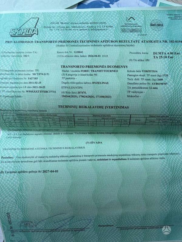 Синий Форд Транзит 2011 в Друскининкай, объемом двигателя 2.20 л и пробегом 214 тыс. км за 3499 €, фото 10 на AUTOMOTO.COM.LV