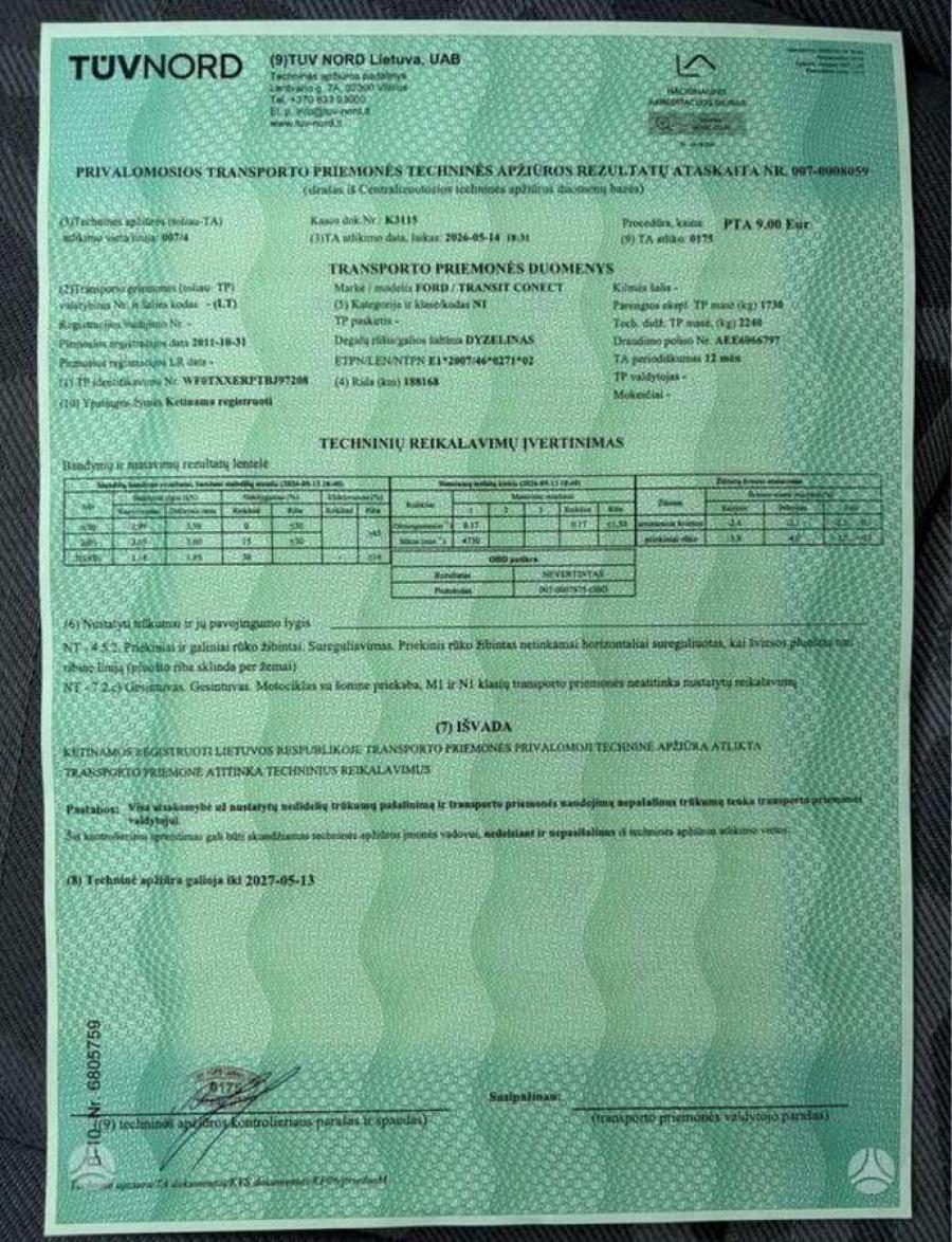 Белый Форд Транзит Коннект 2011 в Вильнюс, объемом двигателя 1.76 л и пробегом 189 тыс. км за 2250 €, фото 16 на AUTOMOTO.COM.LV