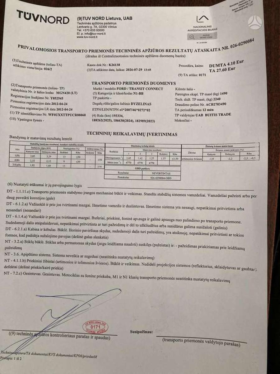 Белый Форд Транзит Коннект 2012 в Вильнюс, объемом двигателя 1.75 л и пробегом 193 тыс. км за 1350 €, фото 25 на AUTOMOTO.COM.LV