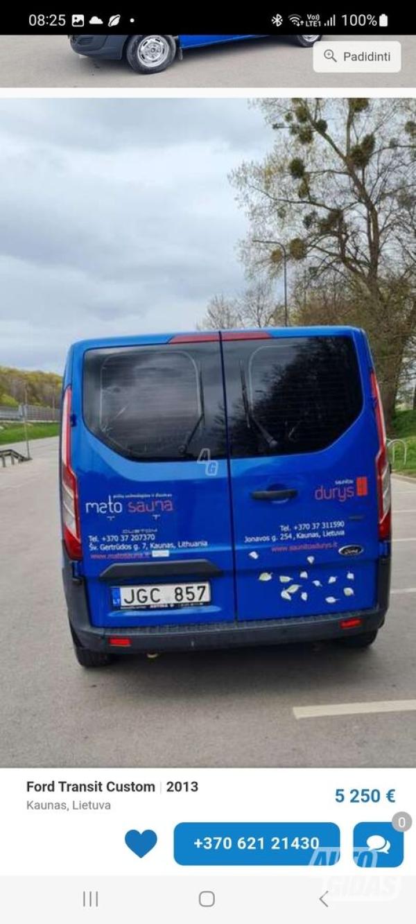 Ford Transit Custom 2013 in Klaipeda, with an engine capacity of 2.20 L and mileage of 336 thousand km for 7250 €, photo 2 on AUTOMOTO.COM.LV