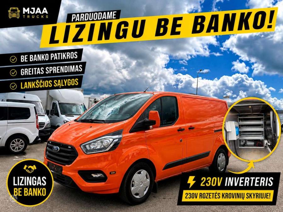 Orange Ford Transit Custom 2019 in Vilnius, with an engine capacity of 2.00 L and mileage of 141 thousand km for 14900 €, photo 1 on AUTOMOTO.COM.LV