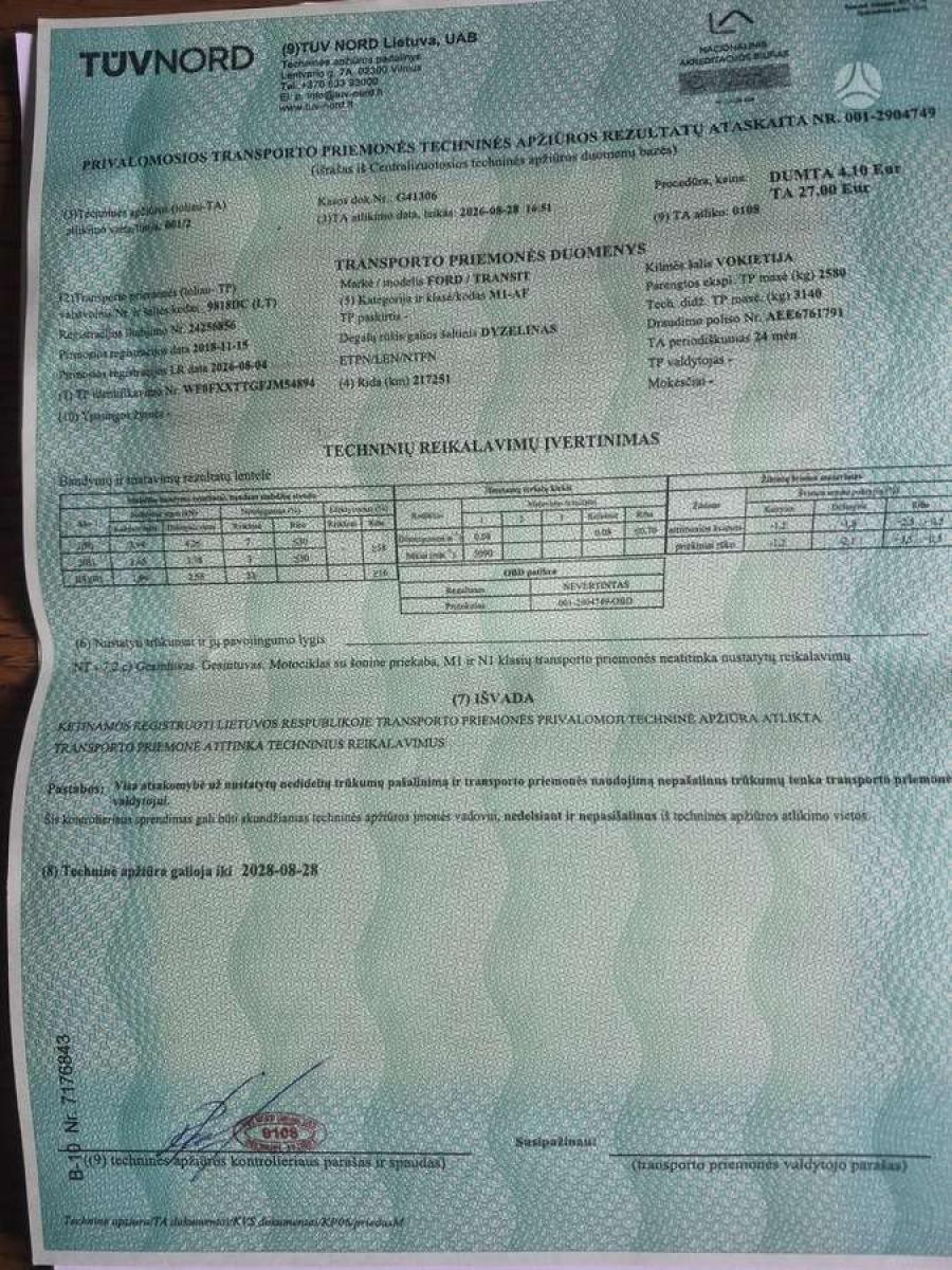 Белый Форд Транзит 2018 в Вильнюс, объемом двигателя 2.00 л и пробегом 217 тыс. км за 11500 €, фото 11 на AUTOMOTO.COM.LV