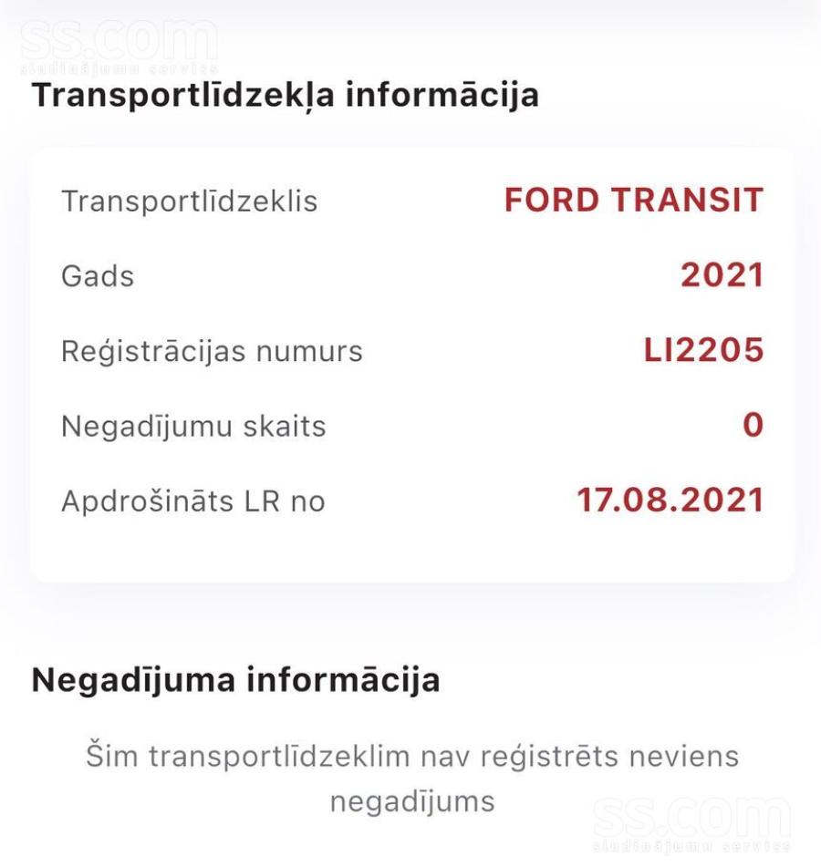 White Ford Transit 2021 in Riga, with an engine capacity of 2.00 L and mileage of 163 thousand km for 23000 €, photo 22 on AUTOMOTO.COM.LV