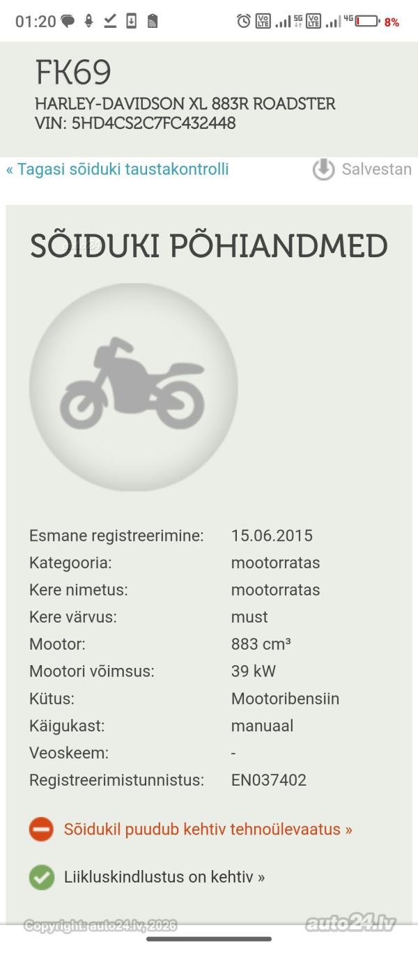 Black Harley-Davidson Sportster 2015 in Tallinn, with an engine capacity of 0.83 L and mileage of 16 thousand km for 7500 €, photo 2 on AUTOMOTO.COM.LV