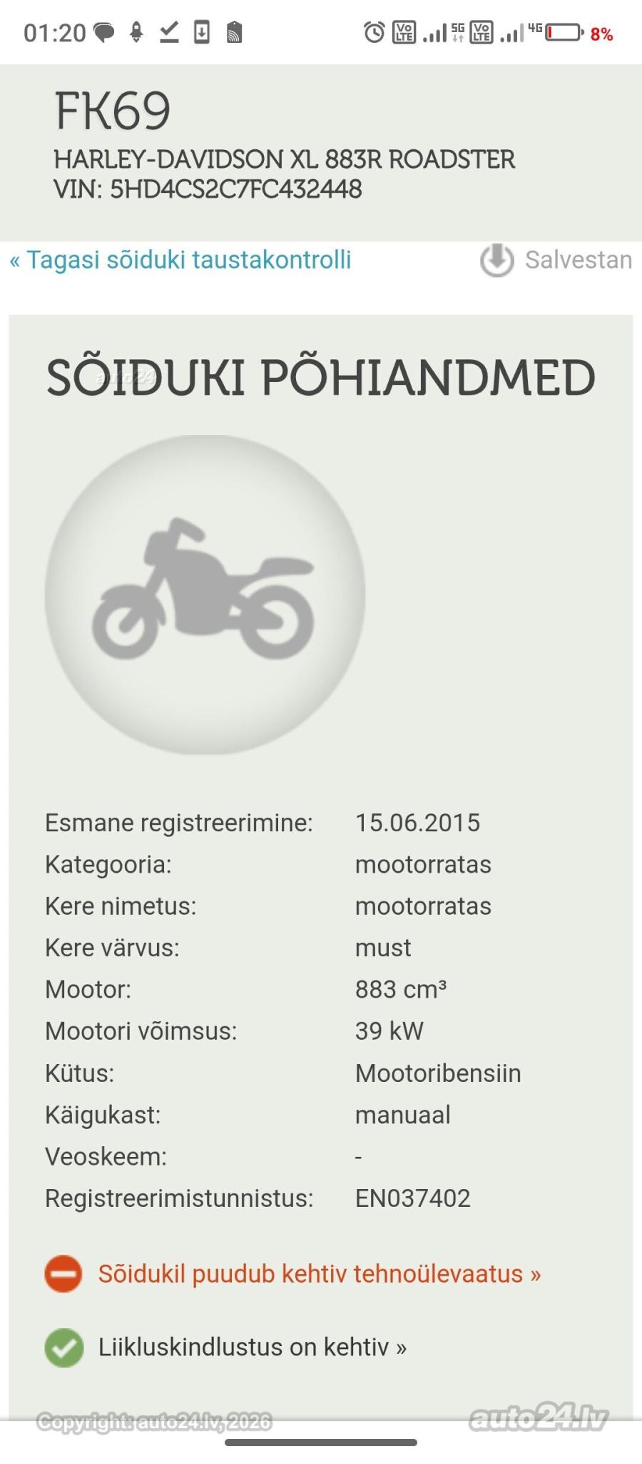 Black Harley-Davidson Sportster 2015 in Tallinn, with an engine capacity of 0.83 L and mileage of 16 thousand km for 7500 €, photo 3 on AUTOMOTO.COM.LV