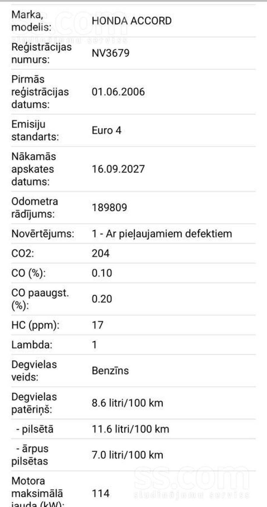 Красный Хонда Аккорд 2006 в Рига, объемом двигателя 2.00 л и пробегом 191 тыс. км за 2100 €, фото 23 на AUTOMOTO.COM.LV