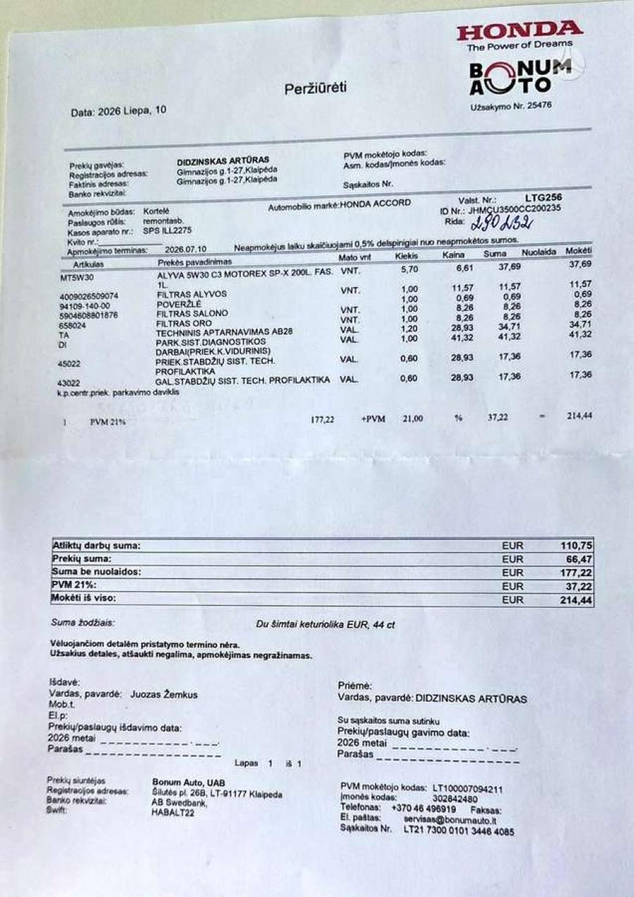 Белый Хонда Аккорд 2013 в Биржай, объемом двигателя 2.20 л и пробегом 291 тыс. км за 6500 €, фото 36 на AUTOMOTO.COM.LV