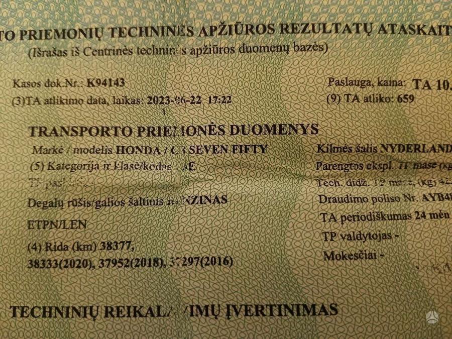 Синий Хонда CB 1995 в Шяуляй, объемом двигателя 0.75 л и пробегом 39 тыс. км за 2200 €, фото 18 на AUTOMOTO.COM.LV