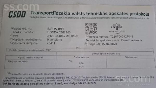 Хонда CBR 900 2001 в Талси, объемом двигателя 1.00 л и пробегом 0 тыс. км за 2150 €, фото 6 на AUTOMOTO.COM.LV