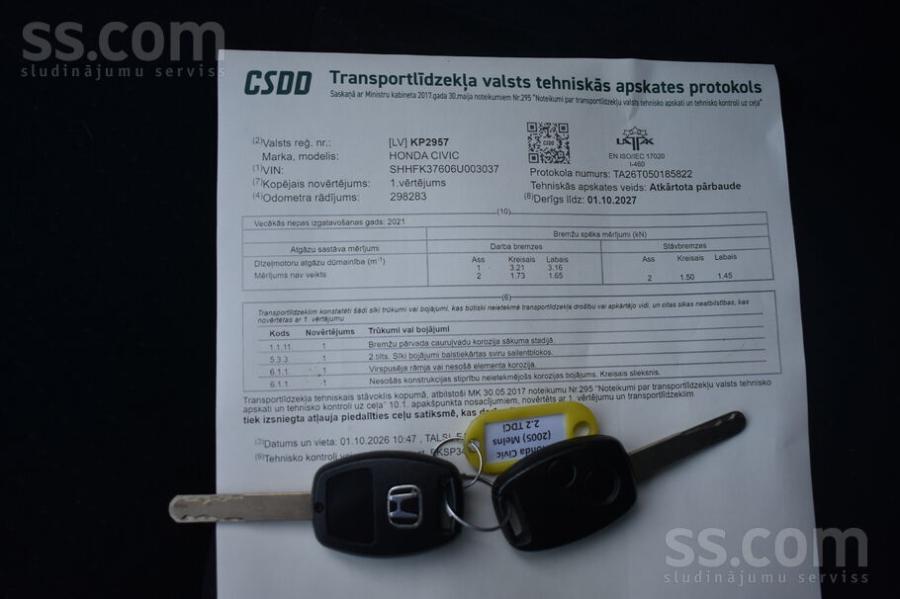 Черный Хонда Цивик 2005 в Талси, объемом двигателя 2.20 л и пробегом 298 тыс. км за 1900 €, фото 17 на AUTOMOTO.COM.LV