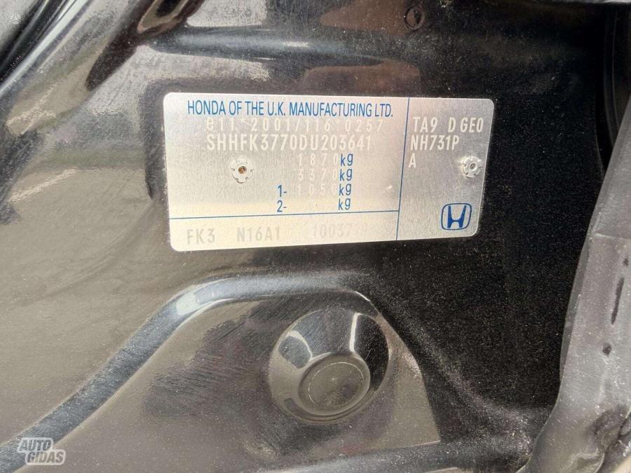 Black Honda Civic 2013 in Vilnius, with an engine capacity of 1.60 L and mileage of 104 thousand km for 6950 €, photo 13 on AUTOMOTO.COM.LV