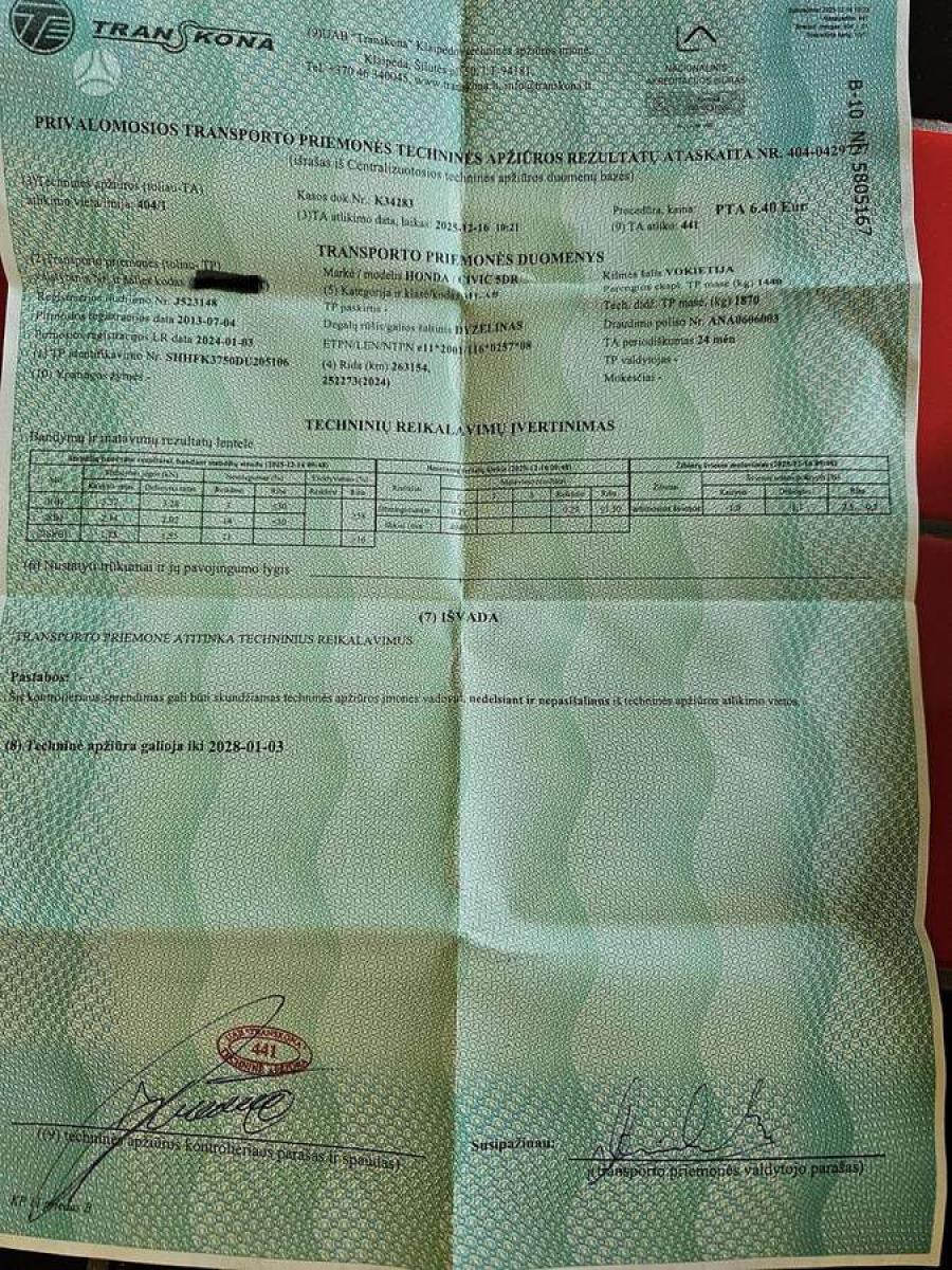 Серый Хонда Цивик 2014 в Паланга, объемом двигателя 1.60 л и пробегом 264 тыс. км за 2200 €, фото 16 на AUTOMOTO.COM.LV