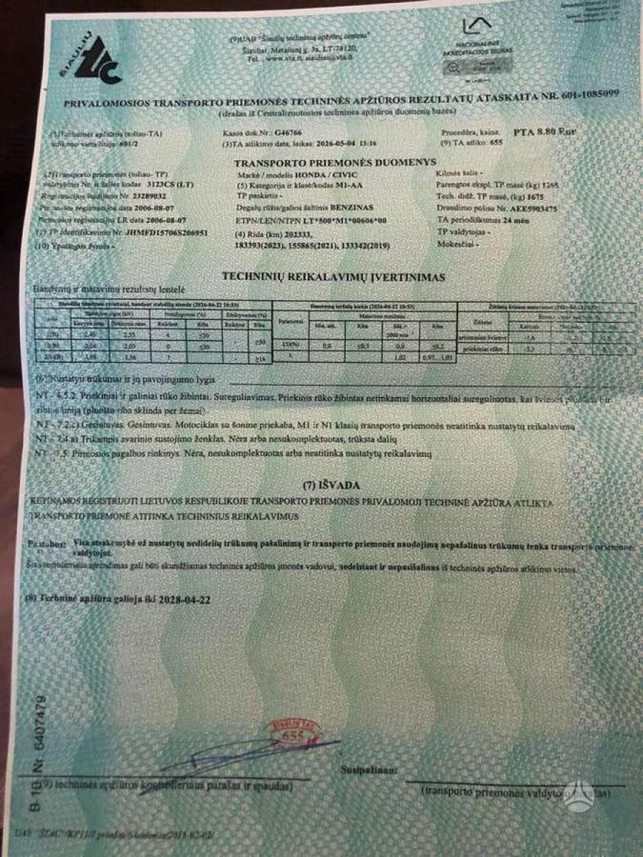 Серый Хонда Цивик 2006 в Шяуляй, объемом двигателя 1.80 л и пробегом 202 тыс. км за 2799 €, фото 23 на AUTOMOTO.COM.LV