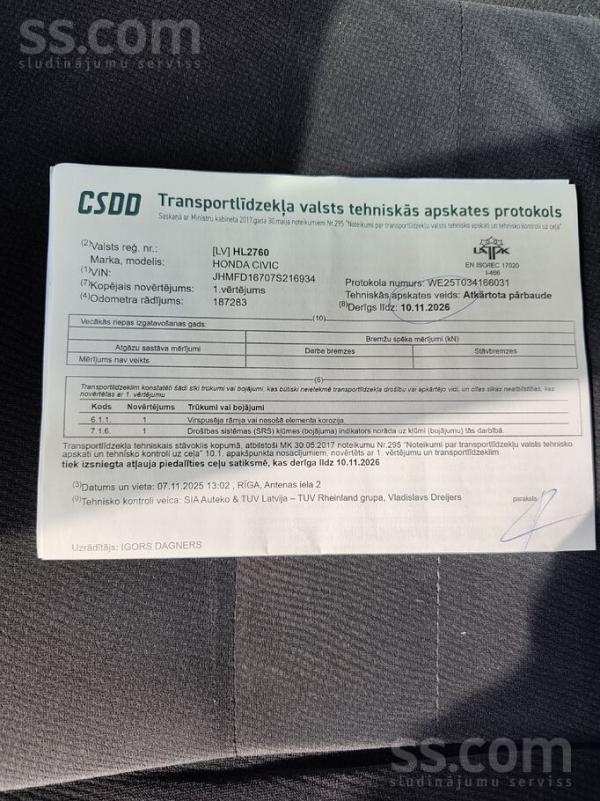 Pelēks Honda Civic 2007 Rīga, ar dzinēja tilpumu 1.80 L un nobraukumu 191 tūkst. km par 1900 €, foto 7 vietnē AUTOMOTO.COM.LV