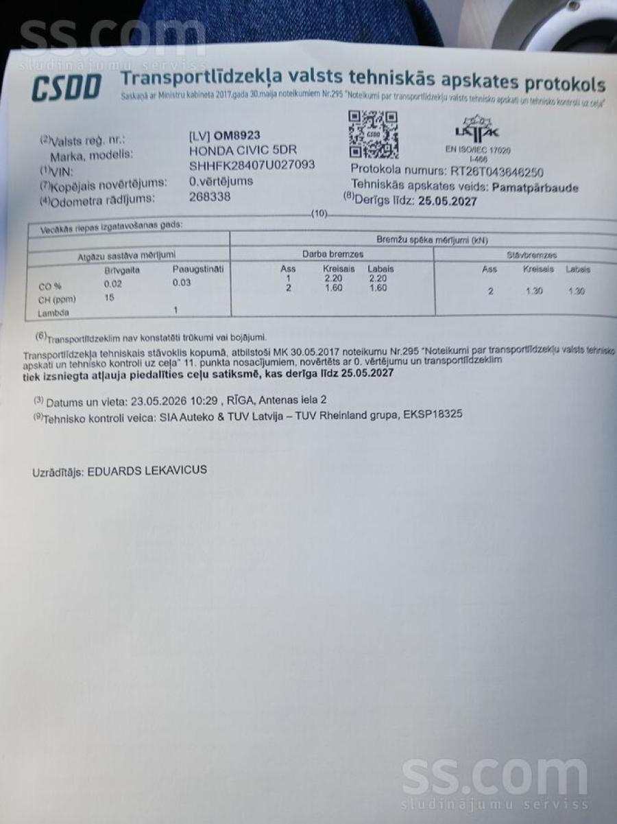 Хонда Цивик 2007 в Рига, объемом двигателя 1.80 л и пробегом 0 тыс. км за 3600 €, фото 12 на AUTOMOTO.COM.LV