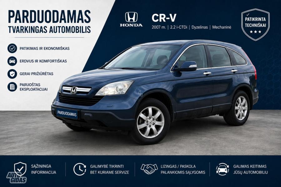 Blue Honda CR-V 2007 in Siauliai, with an engine capacity of 2.20 L and mileage of 282 thousand km for 3500 €, photo 14 on AUTOMOTO.COM.LV