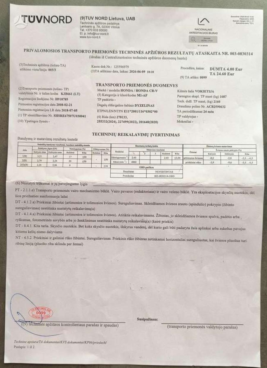 Синий Хонда СРВ 2008 в Вильнюс, объемом двигателя 2.20 л и пробегом 278 тыс. км за 2690 €, фото 14 на AUTOMOTO.COM.LV