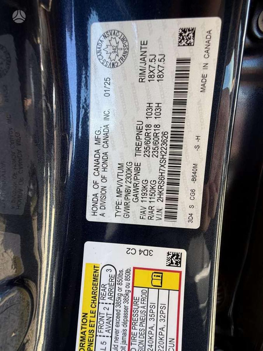 Blue Honda CR-V 2025 in Vilnius, with an engine capacity of 2.00 L and mileage of 4 thousand km for 34500 €, photo 49 on AUTOMOTO.COM.LV