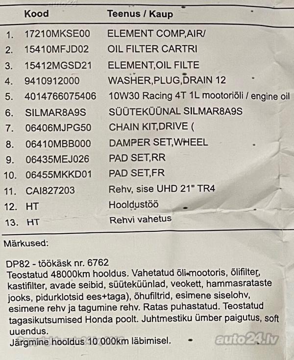 Хонда CRF 1100 2022 в Таллин, объемом двигателя 0.00 л и пробегом 44 тыс. км за 15600 €, фото 8 на AUTOMOTO.COM.LV