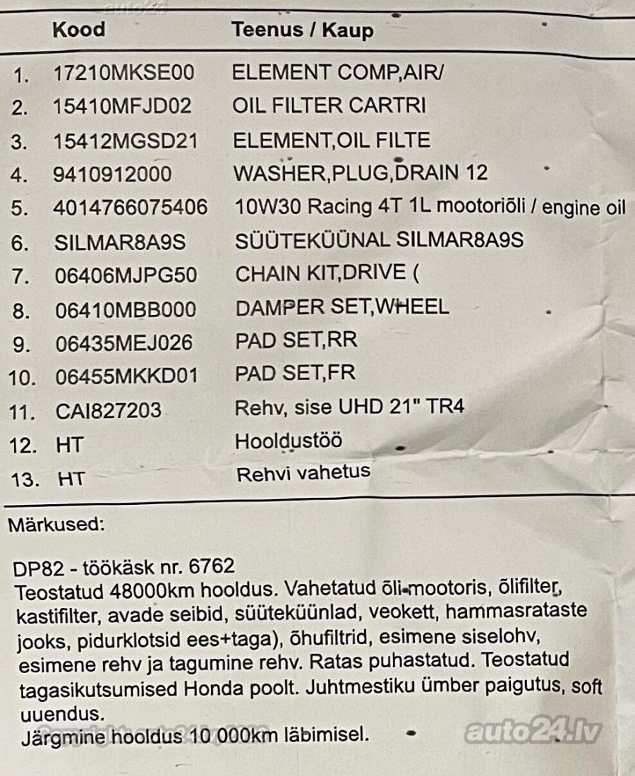 Хонда CRF 1100 2022 в Таллин, объемом двигателя 0.00 л и пробегом 44 тыс. км за 15600 €, фото 8 на AUTOMOTO.COM.LV