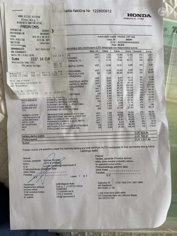 Хонда CRF 2016 в Вильнюс, объемом двигателя 1.00 л и пробегом 49 тыс. км за 8000 €, фото 5 на AUTOMOTO.COM.LV