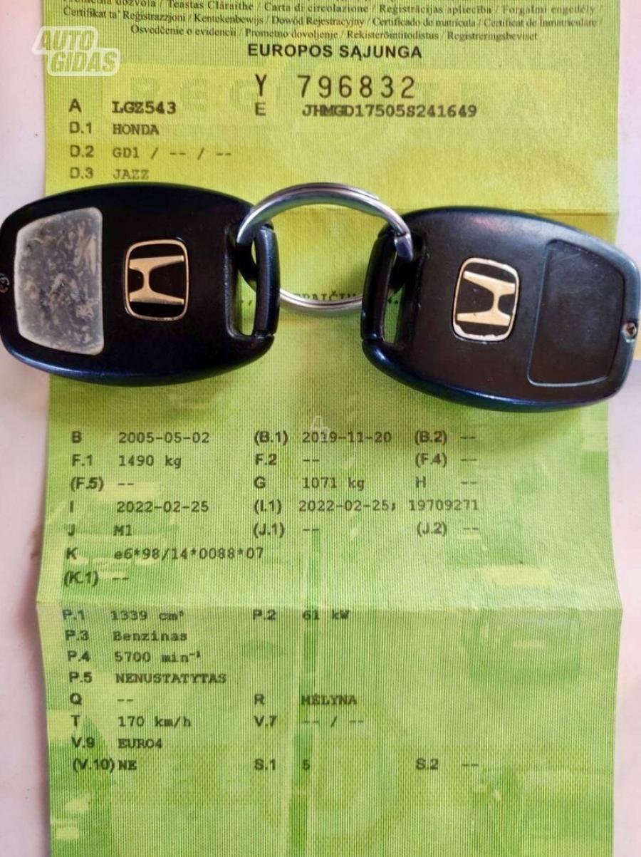 Хонда Джаз 2005 в Блюджяй, объемом двигателя 1.30 л и пробегом 100 тыс. км за 1330 €, фото 9 на AUTOMOTO.COM.LV