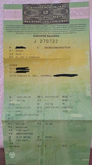 Melns Honda XL 2002 Kuršėnai, ar dzinēja tilpumu 0.65 L un nobraukumu 51 tūkst. km par 2600 €, foto 14 vietnē AUTOMOTO.COM.LV