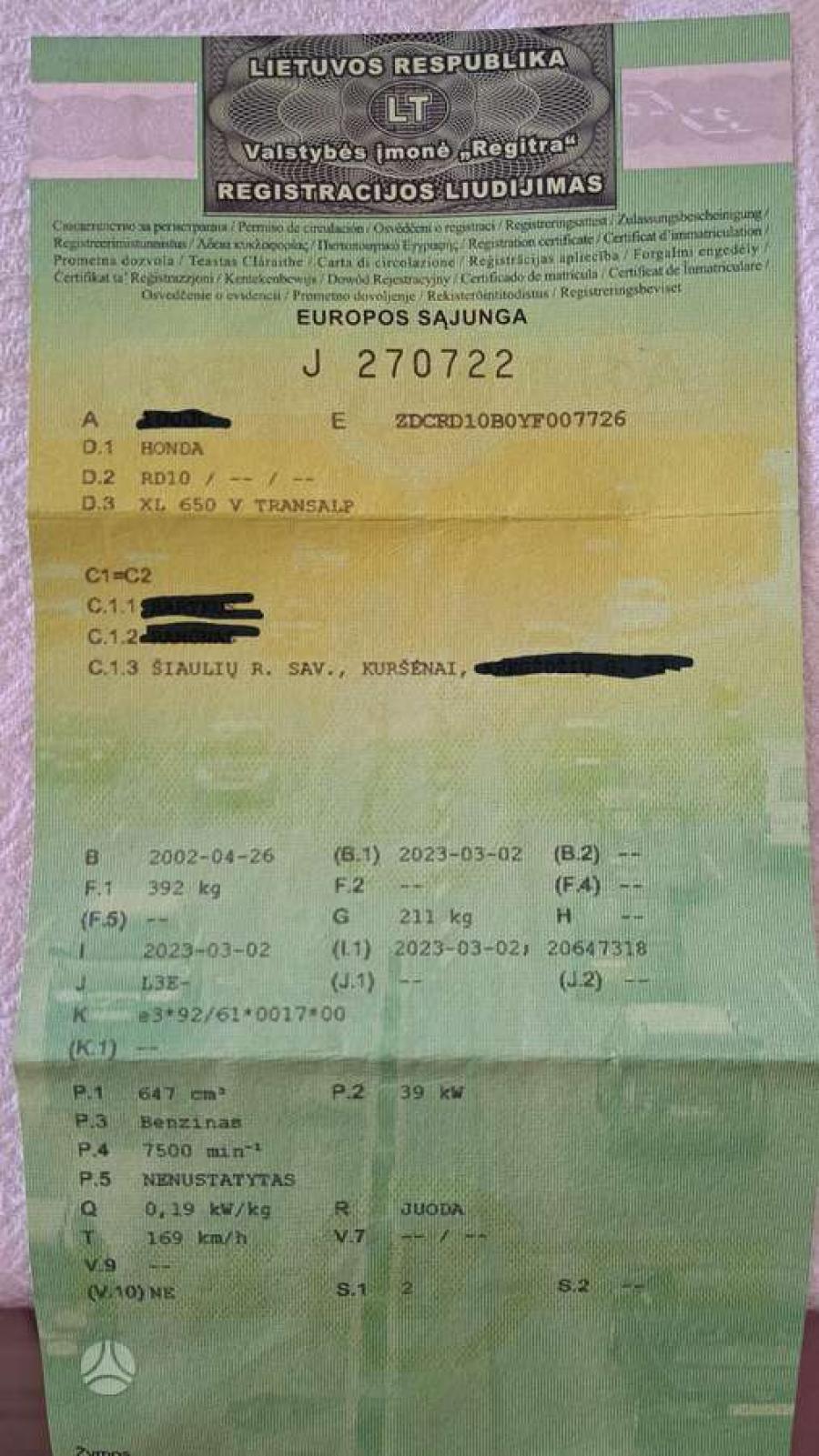 Melns Honda XL 2002 Kuršėnai, ar dzinēja tilpumu 0.65 L un nobraukumu 51 tūkst. km par 2600 €, foto 14 vietnē AUTOMOTO.COM.LV