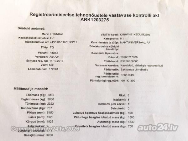 Серый Хендай Н1 2013 в Тарту, объемом двигателя 2.50 л и пробегом 174 тыс. км за 11999 €, фото 5 на AUTOMOTO.COM.LV