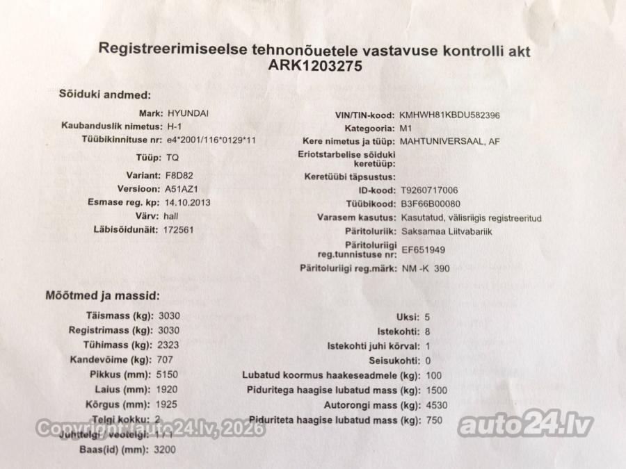 Серый Хендай Н1 2013 в Тарту, объемом двигателя 2.50 л и пробегом 174 тыс. км за 11999 €, фото 6 на AUTOMOTO.COM.LV