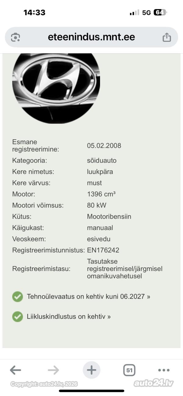 Black Hyundai i30 2008 in Tallinn, with an engine capacity of 1.40 L and mileage of 248 thousand km for 990 €, photo 9 on AUTOMOTO.COM.LV
