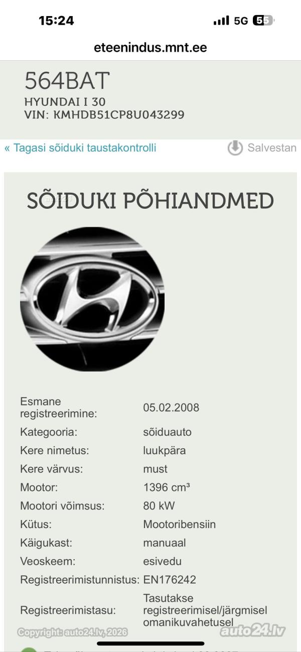Black Hyundai i30 2008 in Tallinn, with an engine capacity of 1.40 L and mileage of 248 thousand km for 990 €, photo 10 on AUTOMOTO.COM.LV
