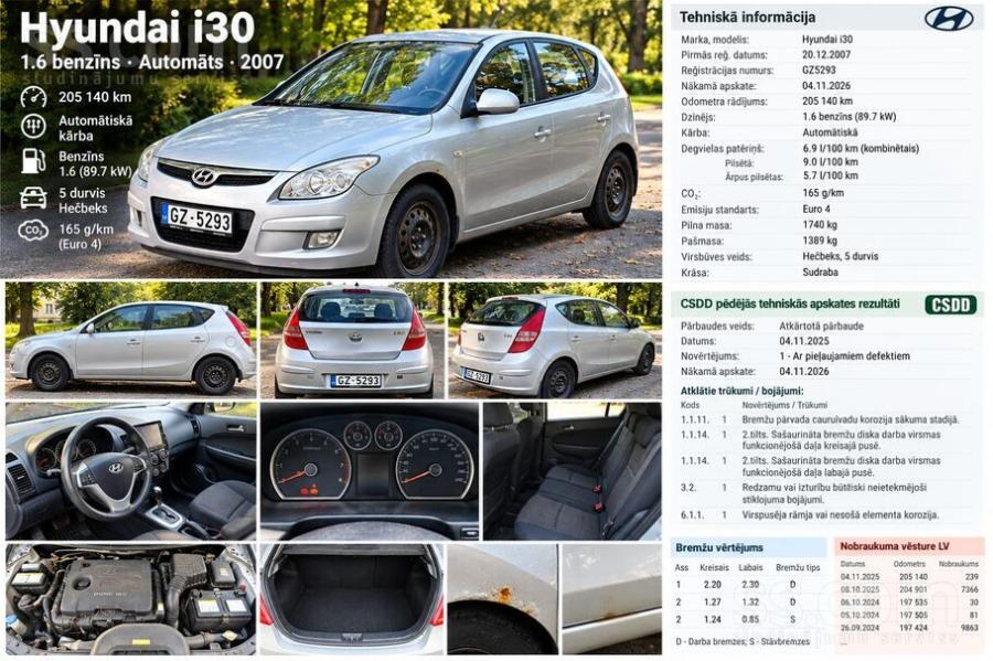 Серый Хендай i30 2007 в Рига, объемом двигателя 1.60 л и пробегом 206 тыс. км за 1500 €, фото 3 на AUTOMOTO.COM.LV