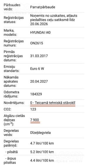Grey Hyundai i40 2017 in Riga, with an engine capacity of 1.70 L and mileage of 187 thousand km for 7970 €, photo 34 on AUTOMOTO.COM.LV
