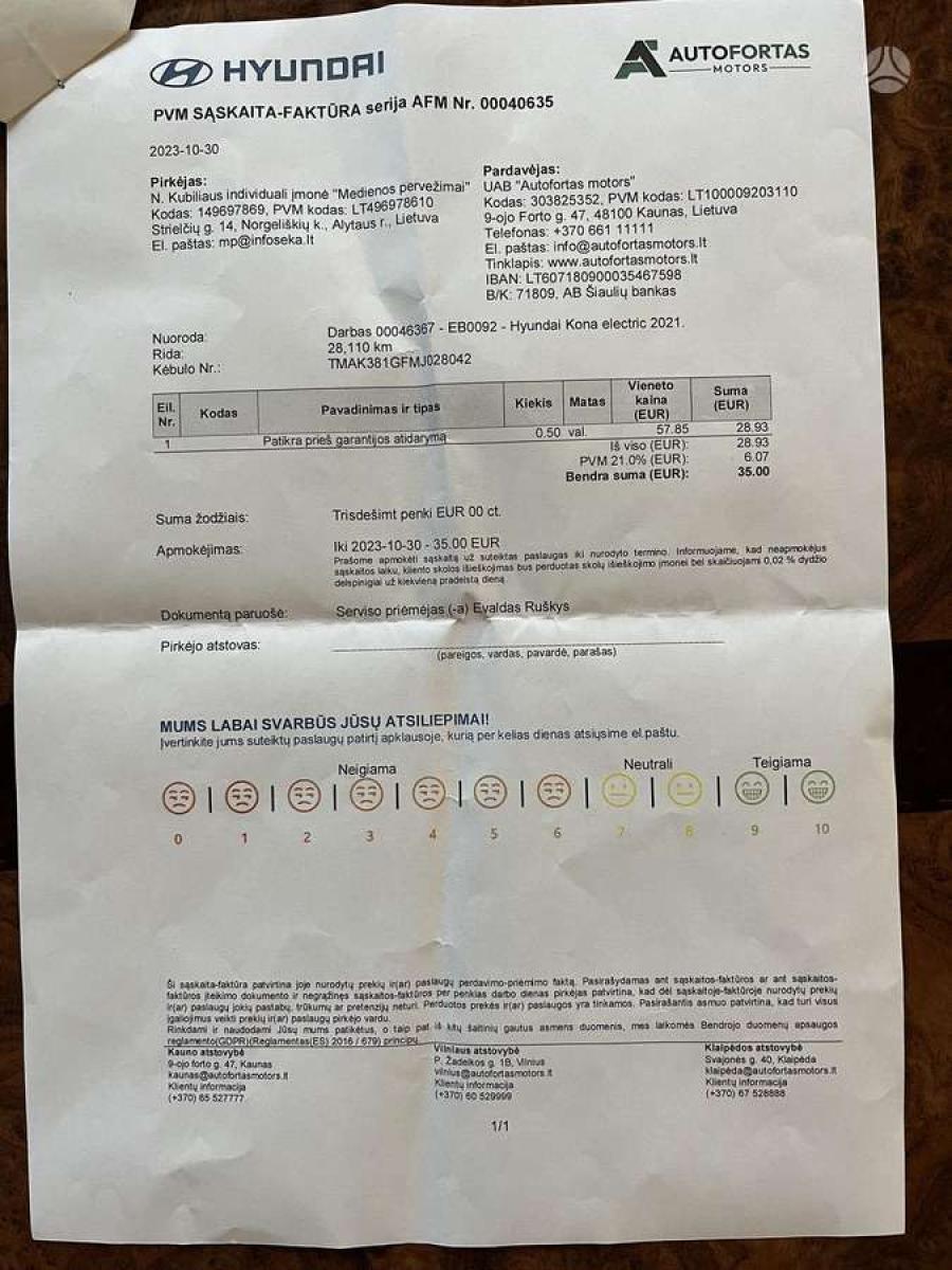 Hyundai Kona 2021 in Druskininkai, with an engine capacity of 0.00 L and mileage of 122 thousand km for 26983 €, photo 22 on AUTOMOTO.COM.LV