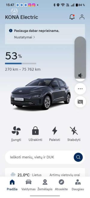 Grey Hyundai Kona 2021 in Alytus, with an engine capacity of 0.00 L and mileage of 76 thousand km for 19800 €, photo 21 on AUTOMOTO.COM.LV