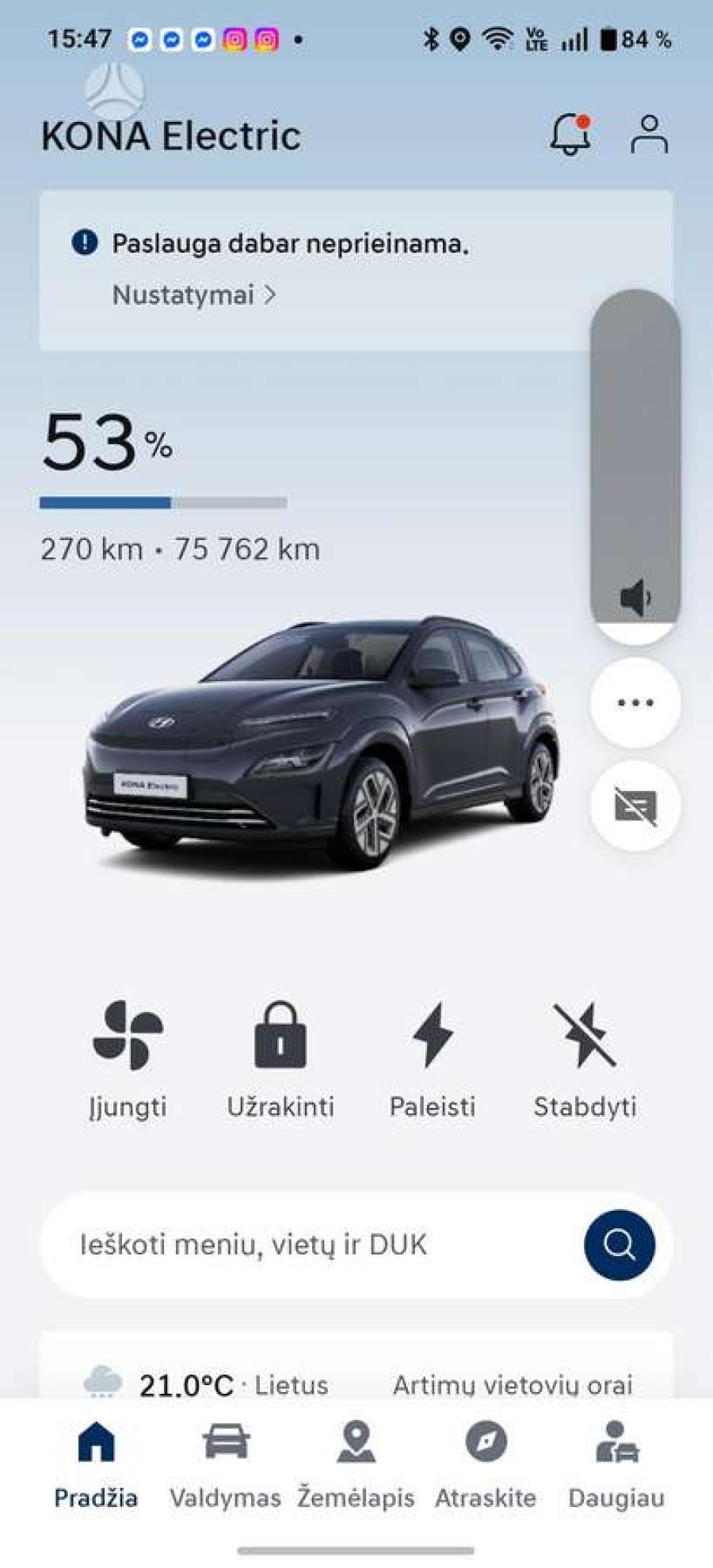 Grey Hyundai Kona 2021 in Alytus, with an engine capacity of 0.00 L and mileage of 76 thousand km for 19800 €, photo 21 on AUTOMOTO.COM.LV