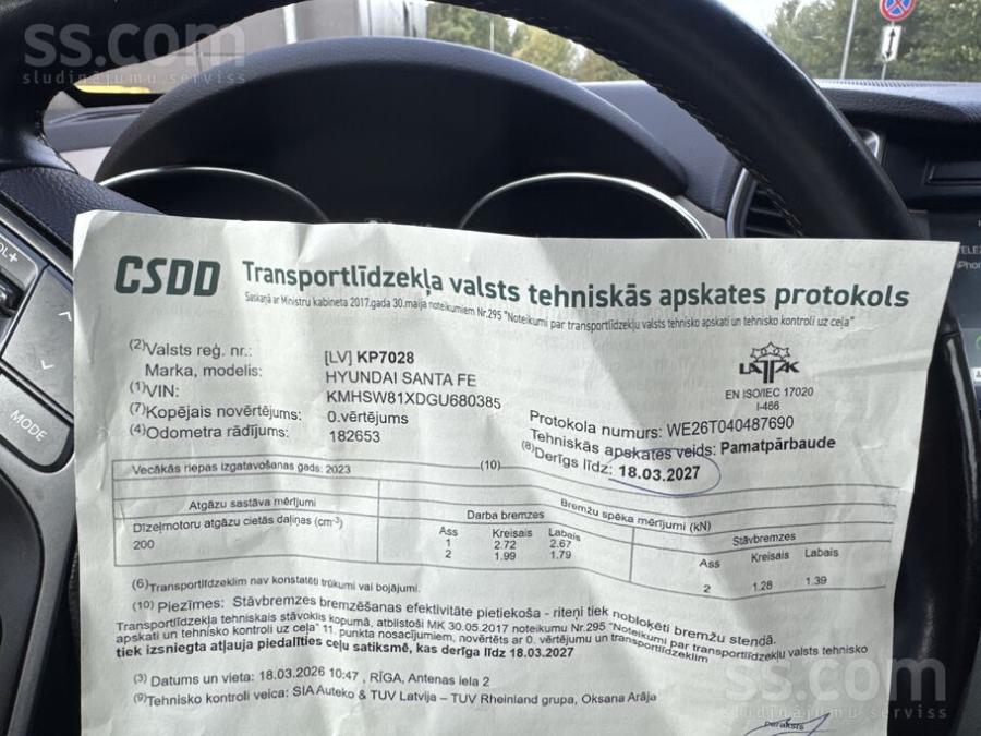 Black Hyundai Santa Fe 2017 in Ogre, with an engine capacity of 2.20 L and mileage of 196 thousand km for 12500 €, photo 7 on AUTOMOTO.COM.LV