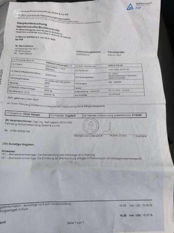 Серый Хендай Санта Фе 2004 в Кельме, объемом двигателя 2.00 л и пробегом 213 тыс. км за 2700 €, фото 11 на AUTOMOTO.COM.LV